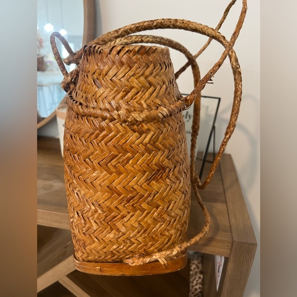 Bags | Vintage Rattan Basket Weave Backpack Top Handle Bag Convertible ...